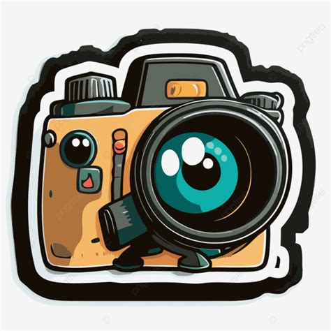 눈을 가진 스티커 일러스트 귀여운 카메라 벡터 고립 된 만화 사진 카메라와 스티커 디자인 상표 스티커 일러스트 Png