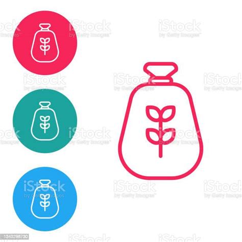 흰색 배경에 고립 된 밀가루 아이콘의 빨간 줄 가방 원 버튼에 아이콘을 설정합니다 벡터 가방에 대한 스톡 벡터 아트 및 기타