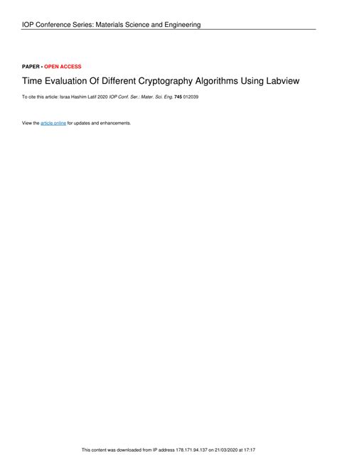 Pdf Time Evaluation Of Different Cryptography Algorithms Using Labview