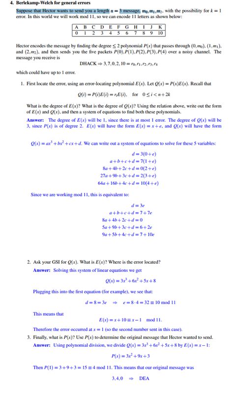 Solved Berlekamp Welch For General Errors Suppose That