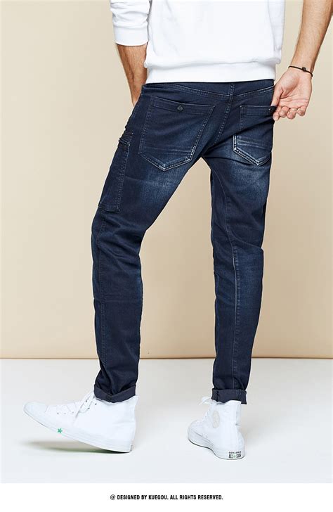 Kuegou осенние хлопковые обтягивающие джинсы карго для мужчин уличная одежда брендовые