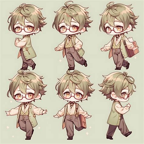 Premium Photo Character Of Male Chibi Kawaii Librarian Bookworm Fashion Earth Tones Gla