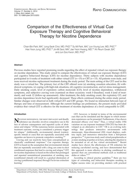 Comparison Of The Effectiveness Of Virtual Cue Exposure Therapy And Cognitive Behavioral Therapy