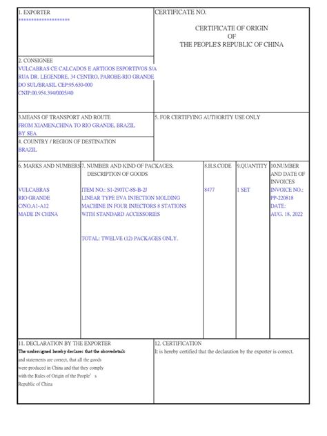 Certificado De Origem Pdf