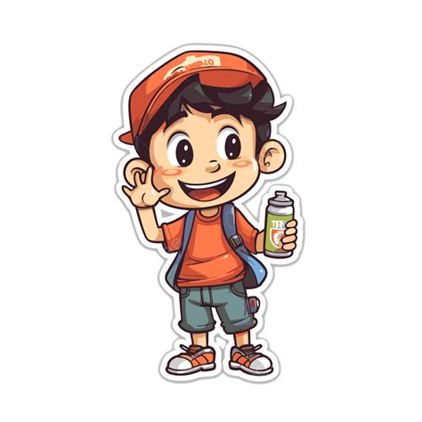 Hình ảnh Nhãn Dán Logo Cậu Bé Hoạt Hình Với Một Clipart Lon Nước Ngọt