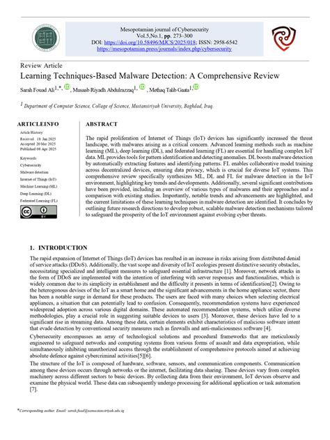 Learning Techniques Based Malware Detection A Comprehensive Review