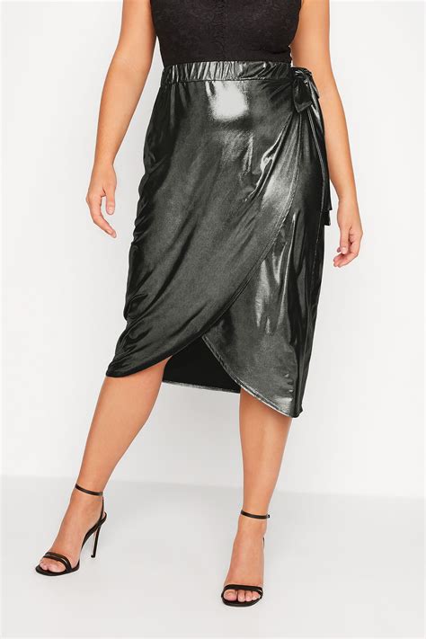 Limited Collection Plus Size Silver Foil Wrap Skirt Yours Clothing
