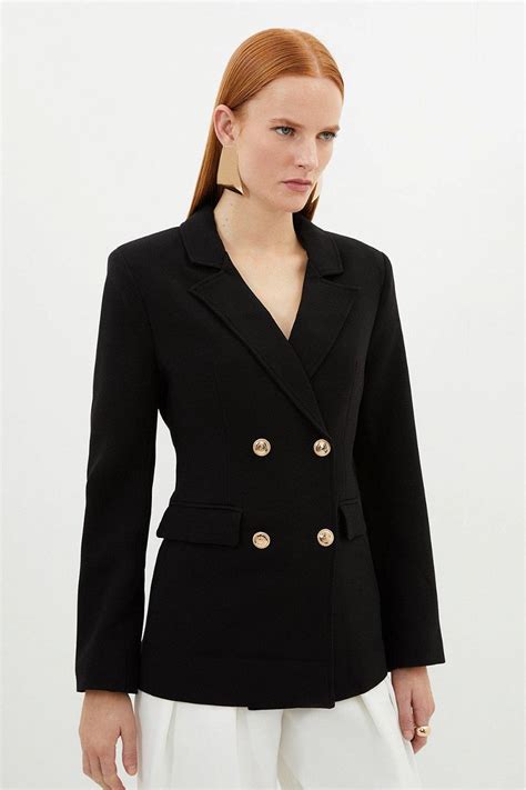 Karen Millen Compact Essential Tailored Double Breasted Blazer In Black