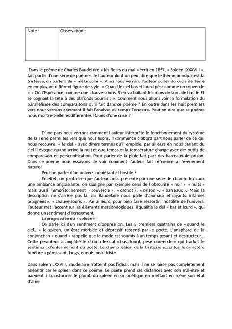 Développement Du Spleen Et Idéal De Charles Baudelaire Docsity