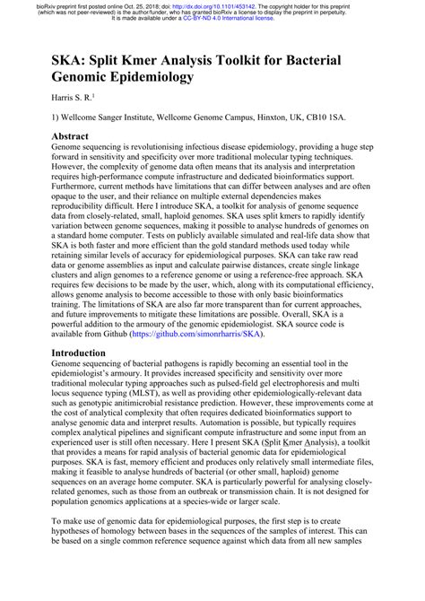 Pdf Ska Split Kmer Analysis Toolkit For Bacterial Genomic Epidemiology