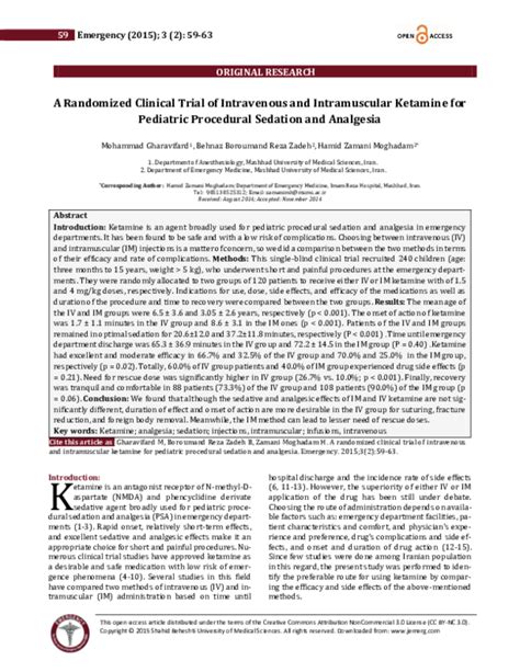 Pdf A Randomized Clinical Trial Of Intravenous And Intramuscular Ketamine For Pediatric
