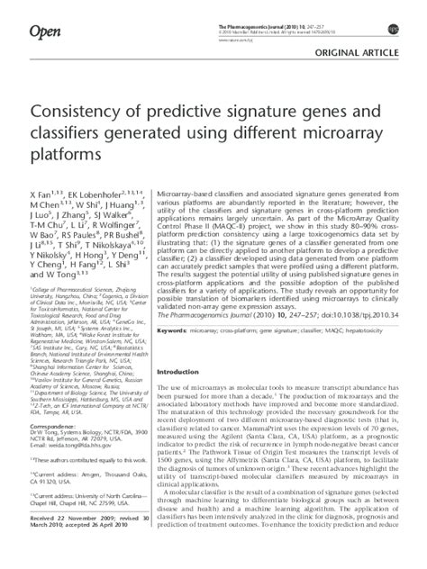 Pdf Consistency Of Predictive Signature Genes And Classifiers