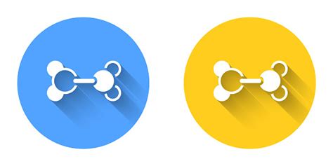 흰색 분자 아이콘은 긴 그림자 배경으로 분리되어 있습니다 화학의 분자 구조 과학 교사 혁신적인 교육 포스터 원 버튼 벡터 Dna에 대한 스톡 벡터 아트 및 기타 이미지