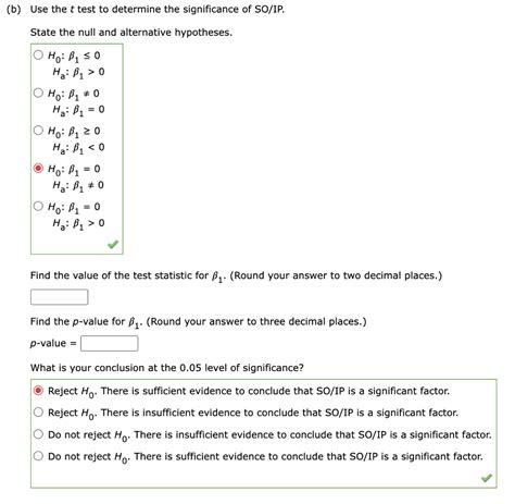 Solved B Use The T Test To Determine The Significance Of