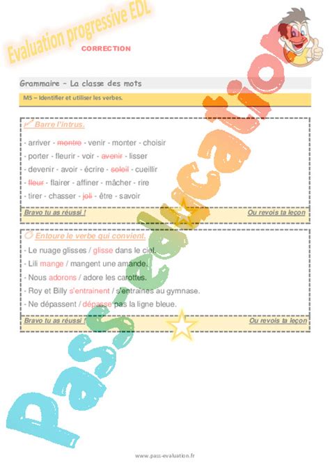 Identifier Et Utiliser Les Verbes Ce1 Evaluation Progressive