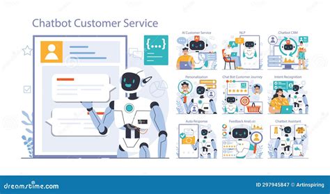 Chat Bot Set Ai Powered Customer Service Stock Illustration