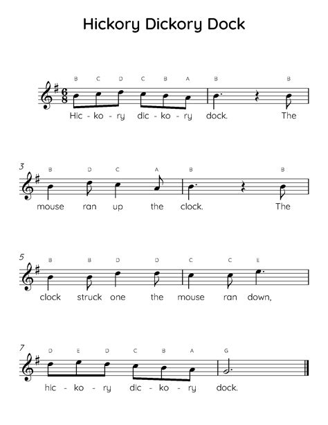Hickory Dickory Dock Easy Piano Sheet Music