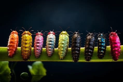 Premium Photo A Close Up Of A Group Of Colorful Bugs On A Stem