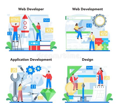 web development concept set website optimization and web page