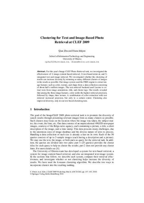 pdf clustering for text and image based photo retrieval at clef 2009