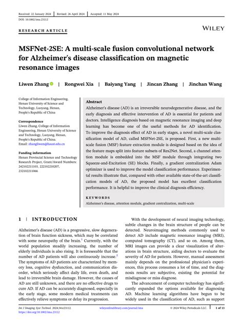 Msfnet‐2se A Multi‐scale Fusion Convolutional Network For Alzheimers