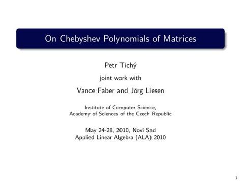 On Chebyshev Polynomials Of Matrices