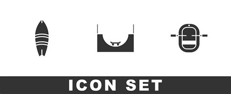 서프 보드 스케이트 공원과 래프팅 보트 아이콘을 설정합니다 벡터 경사로에 대한 스톡 벡터 아트 및 기타 이미지 경사로