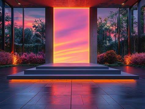A Sunset Is Reflected In A Glass Wall Of A Building Premium Ai