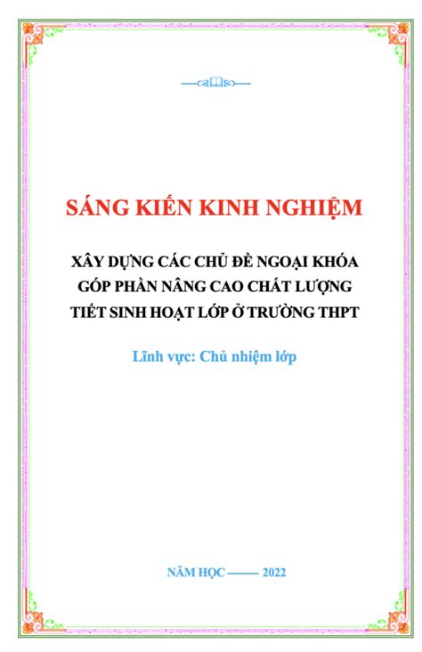 Skkn Xây Dựng Các Chủ đề Ngoại Khóa Góp Phần Nâng Cao Chất Lượng Tiết