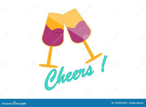 Vector Cartoon Illustration Of Wine Glass And Cheers Text Stock Vector