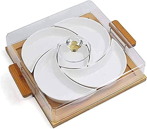 Aiwanto 5 Pieces Porcelain Serving Tray Dish With Cover Round Divided Serving Dishes For Fruit