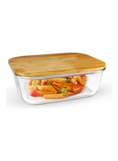 Rectangular Glass Food Container With Bamboo Lid Clear 400ml Umeema
