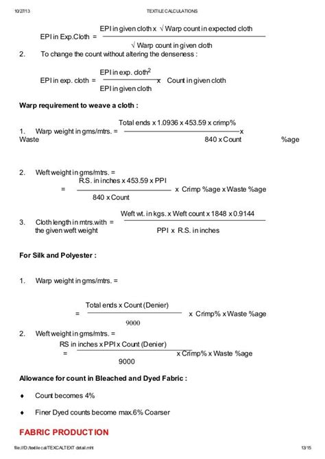 textile calculations