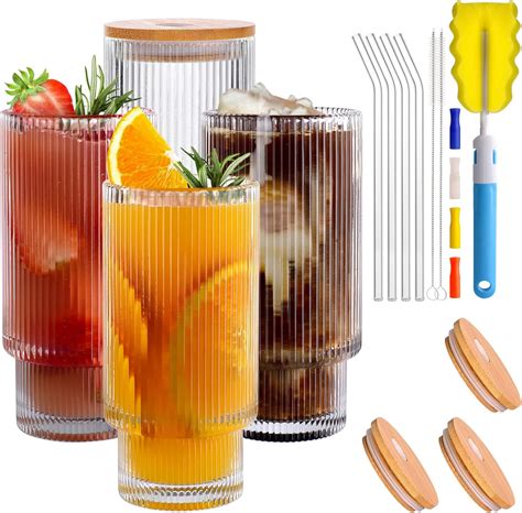 Boichu Ribbed Glassware Set Of 4 Ribbed Glass Cups With