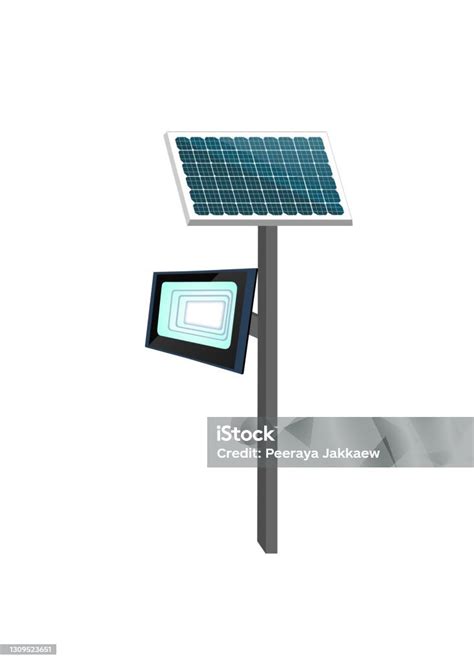 太陽能電池或光伏模組光伏模組太陽能模組與方形聚光燈或燈在夜間自動照明環保或節能理念向量圖形及更多太陽能電池板圖片 太陽能電池板 照明設備