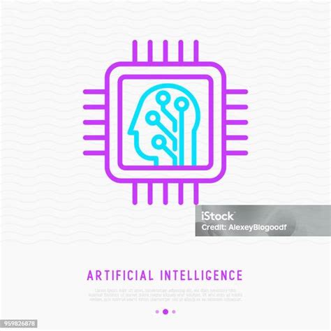 人工智慧或機器學習細線圖示 頭在晶片上現代向量例證向量圖形及更多互聯網圖片 互聯網 人 人工智能 Istock