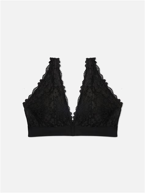 Bralette De Encaje Adaptable Con Escote Profundo Negro Mujer Primark