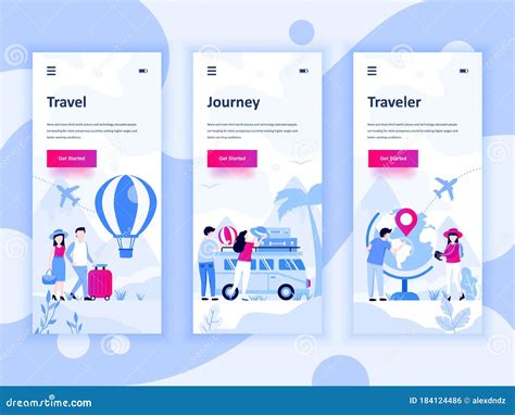 Set Of Onboarding Screens User Interface Kit For Travel Journey Traveler Mobile App Templates