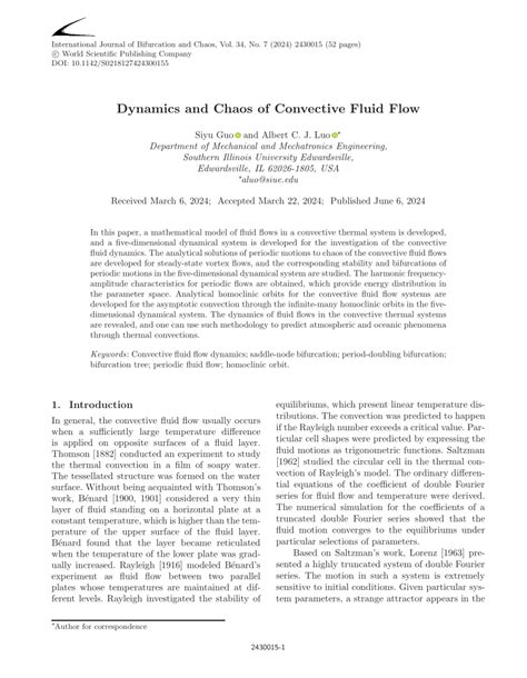 Dynamics And Chaos Of Convective Fluid Flow Request Pdf
