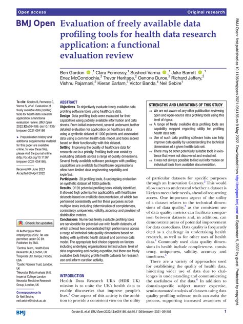 Evaluation Of Freely Available Data Profiling Tools For Health Data Research Application Studocu