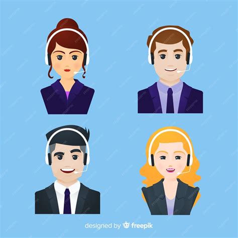 콜센터 아바타 세트 무료 벡터