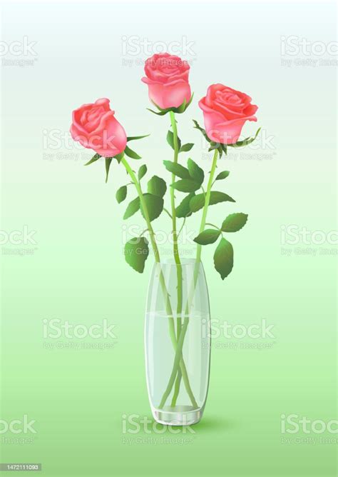 녹색 배경에 꽃병에 3 개의 산호 주홍색 또는 옅은 분홍색 장미 봄과 휴일 생일 3 월 8 일 어머니의 날 여성의 날 꽃과 식물