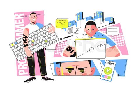 Young Programmer Concentrated At Working Project Vector Illu Colourbox