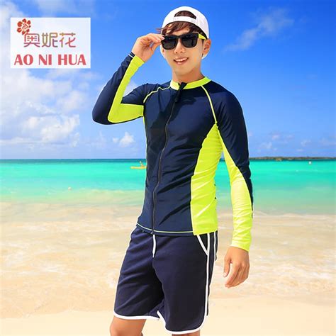 Aonihua 2018 Newest Professional Two Piece Swimsuits Men Long Sleeve