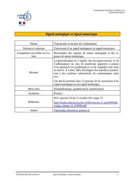 Signal Analogique Et Signal Numerique Signal électrique