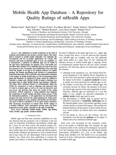 Stach 2020 Mobile Health App Database A Repo Pdf Mobile App Information