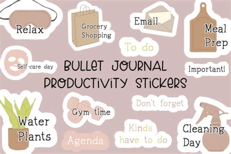 Bullet Journal Productivity Stickers Set Svg Cut File By Creative