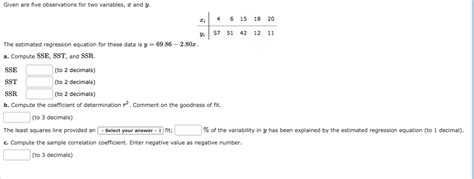 Solved Given Are Five Observations For Two Variables And Y Chegg