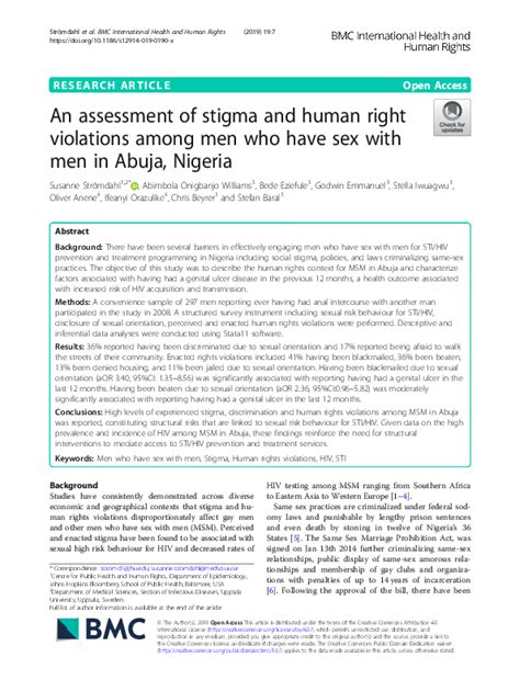 Pdf An Assessment Of Stigma And Human Right Violations Among Men Who Have Sex With Men In