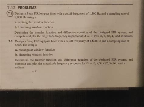 Solved 712 Problems 71 Design A 3 Tap Fir Lowpass Filter